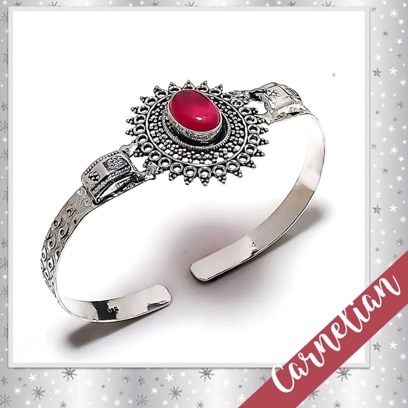 Jewelry | Kashmir Red Ruby Eclectic Mandala Silver Bangle Cuff ...